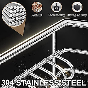 2 Tier Cabinet Pull Out Shelves 304 Stainless Steel Wire Basket Sliding Drawer for Cabinet Storage Shelves Heavy Duty Slide Out Pan Lid Cookware Organizer for Kitchen Cupboard Pantry (74(W)*46(D)*14(