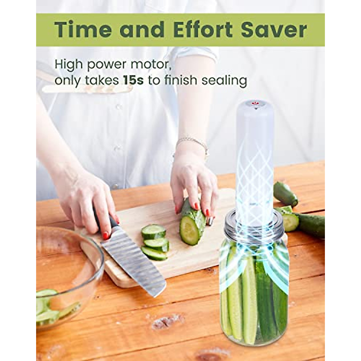 Electric Mason Jar Vacuum Sealer, SEANCHEER Food Saver Jar Sealer Kit for Wide Mouth and Regular Mouth Mason Jars with Electric Vacuum Pump for Food Storage and Fermentation (No Opener Required)