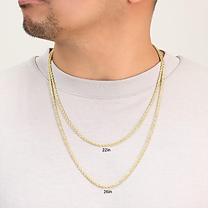 Nuragold 14k Yellow Gold 2.5mm Solid Rope Chain Diamond Cut Link Pendant Necklace, Mens Womens Jewelry 16" 18" 20" 22" 24" 26" 28" 30"