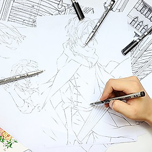 Precision Micro-Line Pens, Set of 9 Black Micro-Pen Fineliner Ink Pens, Waterproof Archival ink, Multiliner, Sketching, Anime, Artist Illustration, Technical Drawing, Office Documents