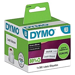 DYMO Authentic LabelWriter Small Name Badge Labels | 41 mm x 89 mm | Self-Adhesive | Roll of 300 Easy-Peel Labels | for LabelWriter Label Makers | Made in Europe