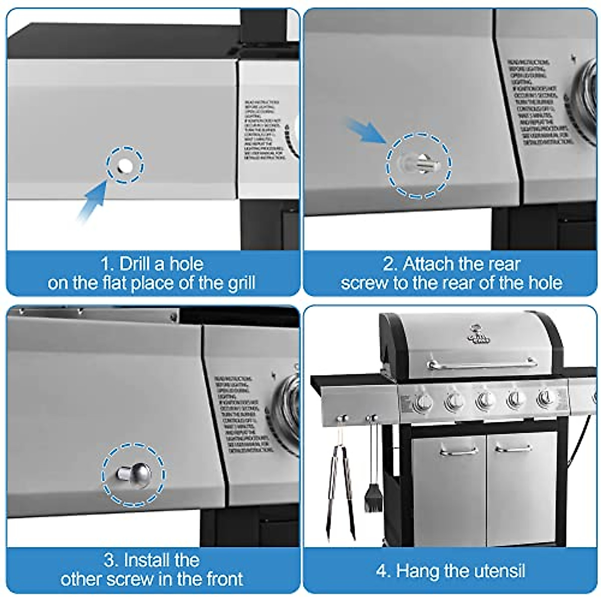 Dreyoo 8 Pack Sliver Grill Hooks Compatible with Char Broil Gas Barbecue Machine, BBQ Grill Tool Holders, Grill Kitchen Utensil Hooks Accessories