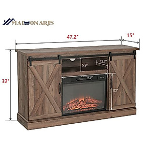 MAISON ARTS 47" Fireplace TV Stand with Electric Fireplace Inserts Farmhouse Barn Door Media Console Table Entertainment Center for TVs Up to 55" for Home Living Room Bedroom, Oak