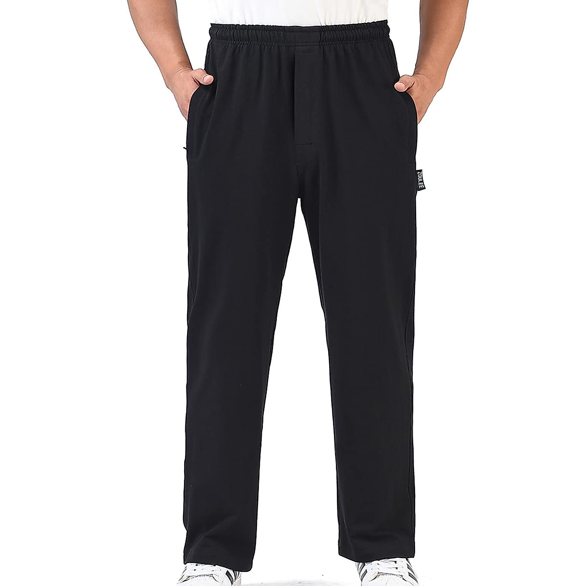 Zoulee Men's Casual Cotton Jogger Sweatpants Zipper Front Pants Thick Black M