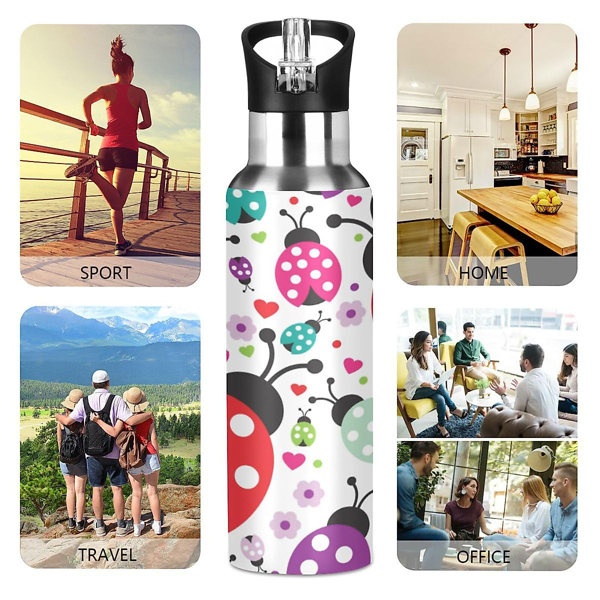 KEEPREAL Ladybug Water Bottle with Straw, 22 OZ Sports Water Bottle BPA Free Stainless Steel Water Jugs for Gym, Travel, Working, Outdoor