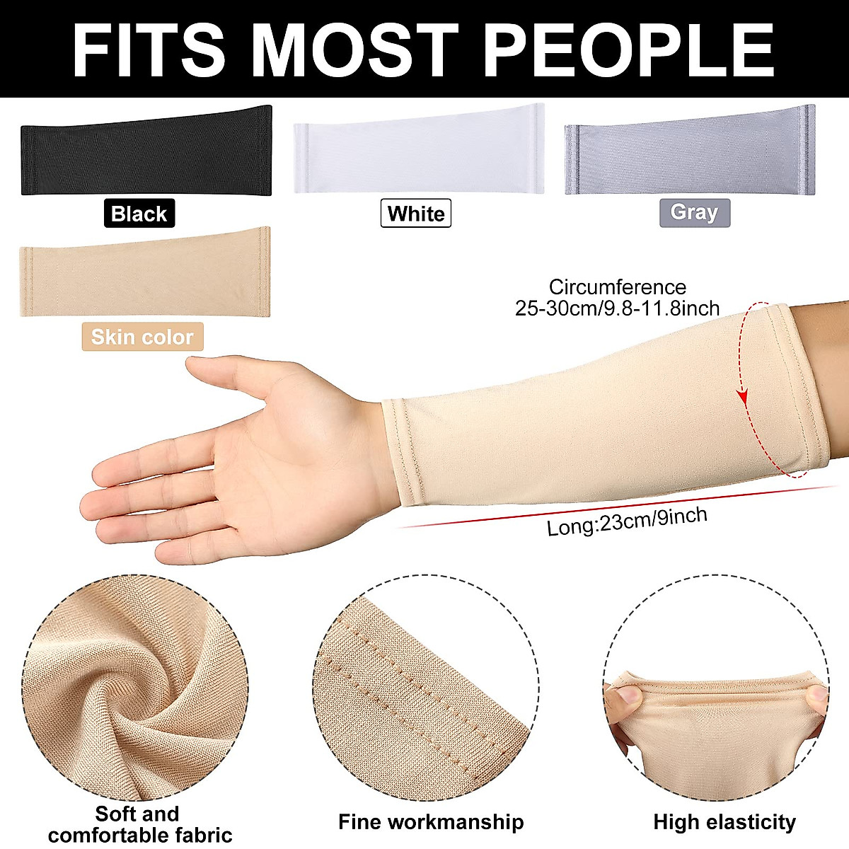 Eurzom 4 Pairs Skin Protection Sleeve for Arm Breathable Forearm Protector Arm Sleeve for Gardener Working Sport (9 Inch Long)