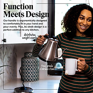 Gooseneck Electric Kettle with Temperature Control & Presets - 1L, Stainless Steel - Tea & Pour Over Coffee Kettle