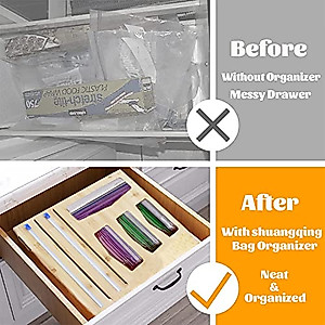 shuang qing Ziplock Bag Storage Organizer, Bamboo Food Bags Container for Kitchen Drawer Compatible Compatible With Ziploc, Solimo, Glad, Hefty For Gallon, Quart, Sandwich