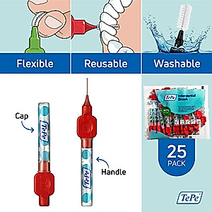 TEPE Interdental Brush Original, Soft Dental Brush for Teeth Cleaning, Pack of 25, 0.5 mm, Extra-Small Gaps/Small Gaps, Red, Size 2