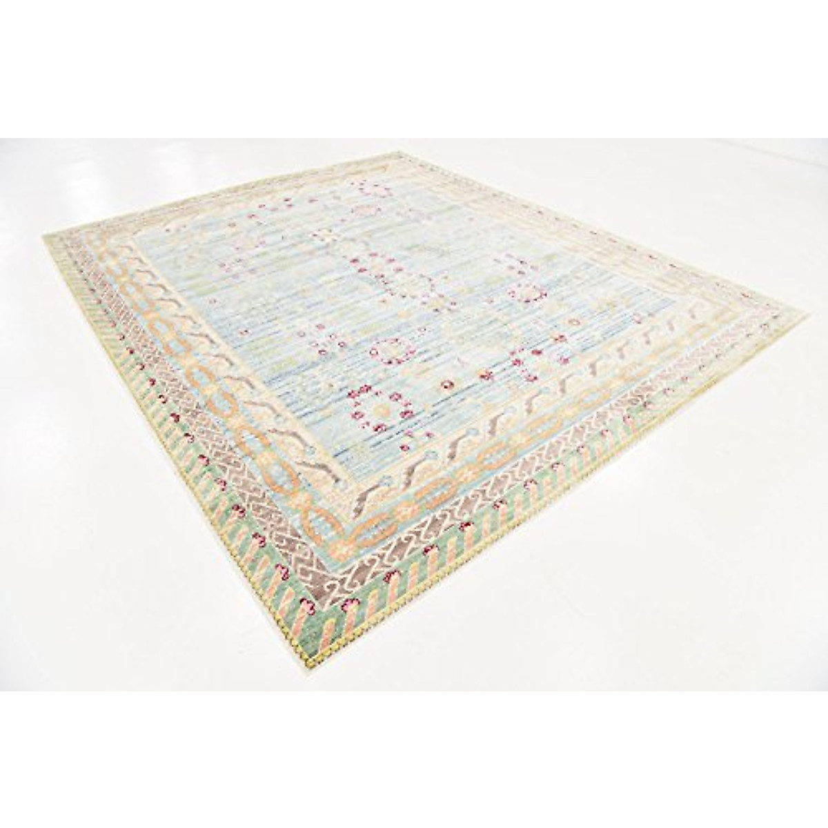 Unique Loom Austin Collection Traditional Border, Floral, Vintage Area Rug, 8' 0" x 10' 0", Blue/Green