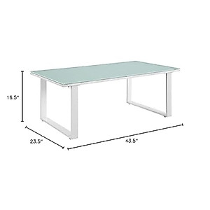 Modway Fortuna Aluminum Glass Outdoor Patio 44" Coffee Table in White