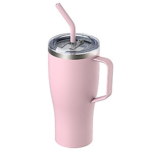 Luxfuel 32 oz Tumbler with Handle and Straw, Keep Drinks Cold up to 24 Hours,Stainless Steel Travel Cup with Lid, No Sweat,Leak Proof, Dishwasher Safe,Fit in Cup Holder,Pink