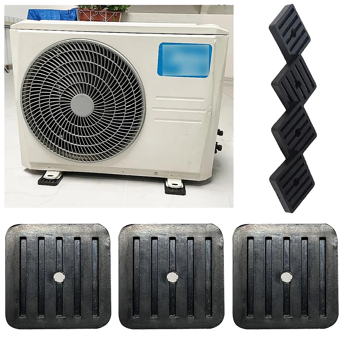RecDec 4 Pack Mini Split Anti-Vibration Pads Wall Mounting Bracket Isolator Rubber Pad Damper Shock Absorbing Feet for Ductless Air Conditioner Heat Pump System Outdoor Condenser Unit A/C HVAC