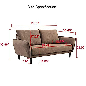 Mupple Loveseat Couch for Small Apartment with Two Loose Back Cushions and Comfortable Seat Cushion (Brown)
