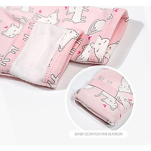 Teach Leanbh Baby Boys Girls Footed Pajamas with Mittens Cotton Long Sleeve 2 Way Zipper Romper Jumpsuit Sleep and Play 0-12 Months (Pink stripes/Cat, 0-3 Months)