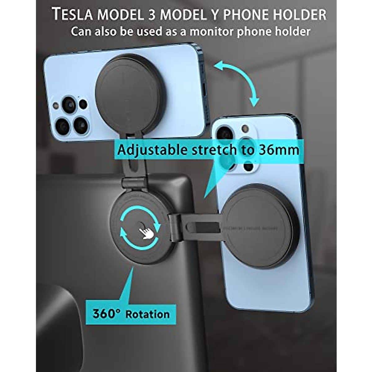 LCYATSI Car Phone Holder Mount for Tesla Model 3/Y/S/X Phone Mount MagSafe Magnetic 360° Rotation Invisible Foldaway Car Phone Holder Compatible with iPhone 14/13/12/Samsung and MagSafe Cases