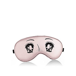 Anime eyes Sleep Mask Silk, Blackout Eye Mask for Sleeping with Adjustable Strap, Travel Yoga Relax (Pink)