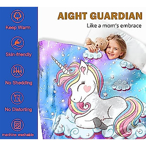 ONCUSTOM Personalized Blankets for Kids Customized w/Name, 350g Thick Winter Custom Unicorn Throw Blanket for Girls, Baby Gift for Birthday, Christmas