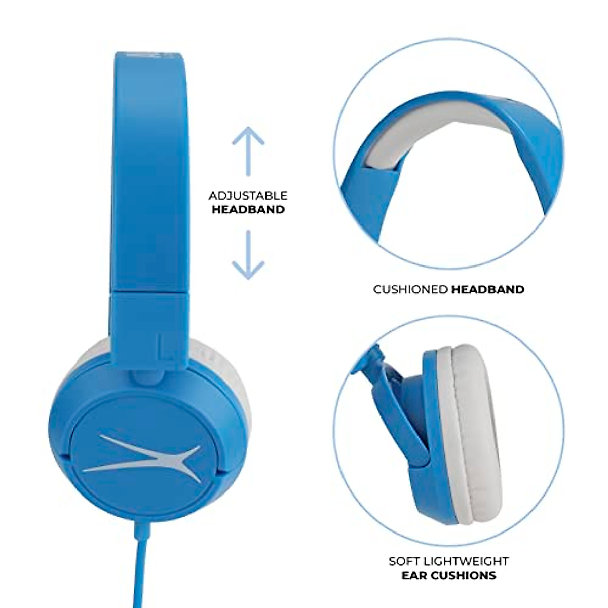 Altec Lansing Over The Ears Kids Headphones - Volume Limiting Technology for Developing Ears, Ages 6-9, Perfect for Learning from Home, Blue