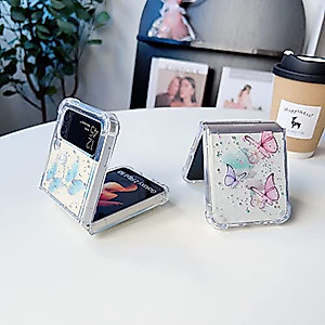 Shinymore Galaxy Z Flip 4 Clear Case, Cute Pretty Butterfly Glitter Shockproof Soft Flexible Rubber Girls Women Cover Case for Samsung Z Flip 4 (Pink)