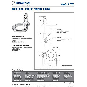 Waterstone 2100-UPB Traditional Reverse Osmosis Air Gap Unlacquered Polished Brass