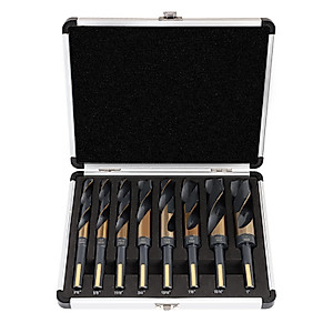 COMOWARE Reduced Shank Drill Bit Set- 1/2” Silver and Deming Large Drill Bit, 8 pcs HSS M2 Black and Gold Oxide Finish, 135 Degree Split Point, Ideal for Smooth Drilling, with Storage case