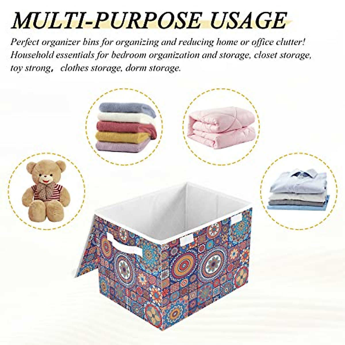 xigua Purple Mandala Native Storage Bins with Lids Foldable Large Cube Storage Boxes with Handles for Home Bedroom Closet Office (16.5x12.6x11.8 in)