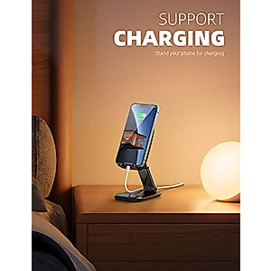 Lamicall Foldable Phone Stand for Desk - Height Adjustable Cell Phone Holder Portable Cellphone Cradle Desktop Dock Compatible with iPhone 13 Pro Max Mini, 12 11 XR X 8 7 6 Plus SE, 4-8'' Smartphone