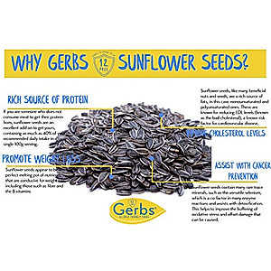 GERBS Unsalted Roasted Whole Sunflower Seed In Shell 1 lb., Top 14 Allergy Free Foods, Healthy Superfood Snack, Non GMO, Dry Roast, No Oils, No Preservatives, Resealable Bag, Gluten Free, Peanut Free, Vegan, Keto, Kosher