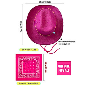 JICASTO Cowboy Hat Pink Cowgirl Hat with Sequins & Tiara Crown for women Rodeo Party Hats with Heart Glasses (Glitter Fringed Hot Pink)