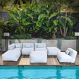 OPEAK Patio Furniture Set Bean Bag Alassio 7PC Outdoor Chairs Sectional Conversation Patio Set Daybed Furniture Outdoor Sofa Couch High Density Foam Filling Modern Comfy Patio Couch (Light Gray)