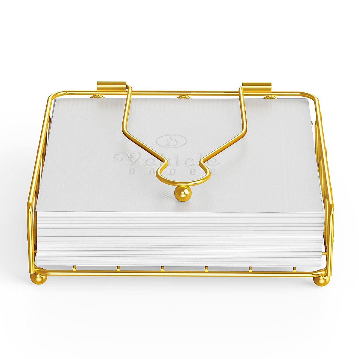 Lxmons Modern Napkin Holder for Tables, Horizontal Tissue Dispenser for Kitchen Countertop, Dining or Picnic Table Décor, Metal Paper Napkin Organizer for Restaurant, Flat Cocktail Napkin Caddy, Gold