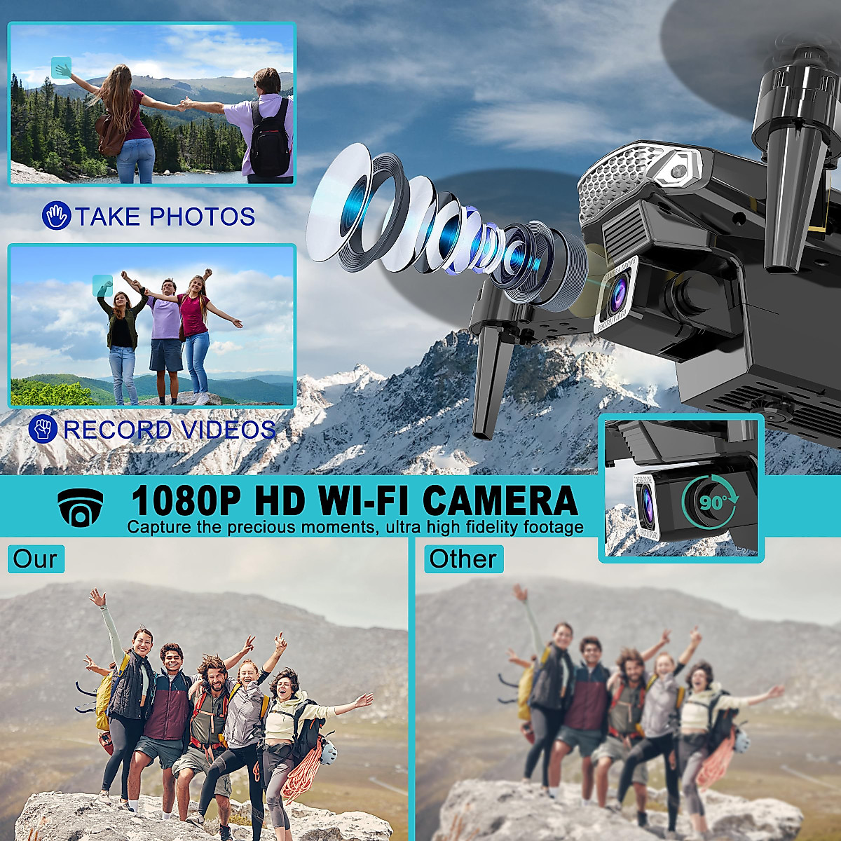 Wipkviey Drone with Camera, 1080P FPV Drone for Adults/Kids, T27 Foldable RC Drone with 3D Flips/Altitude Hold/Gesture Selfie/Waypoint Flight, 2 Batteries and Case, Gifts for Boys/Girls Beginners