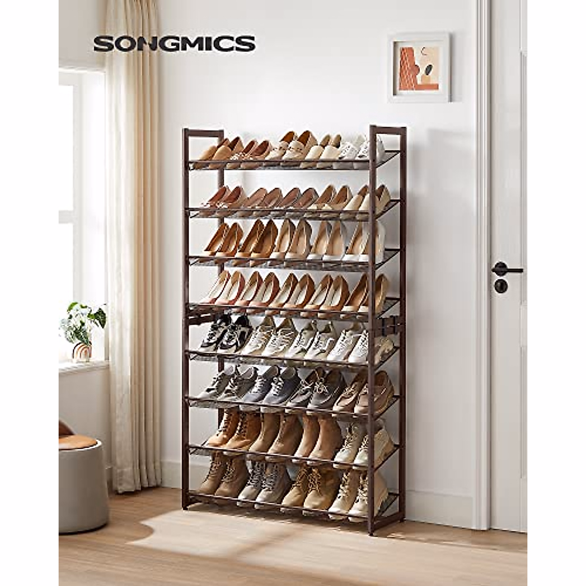 SONGMICS Shoe Rack, 8-Tier Shoe Organizer, Metal Shoe Storage for Garage, Entryway, Set of 2 4-Tier Stackable Shoe Shelf, with Adjustable Flat or Angled Shelves, Holds 32-40 Pairs, Bronze
