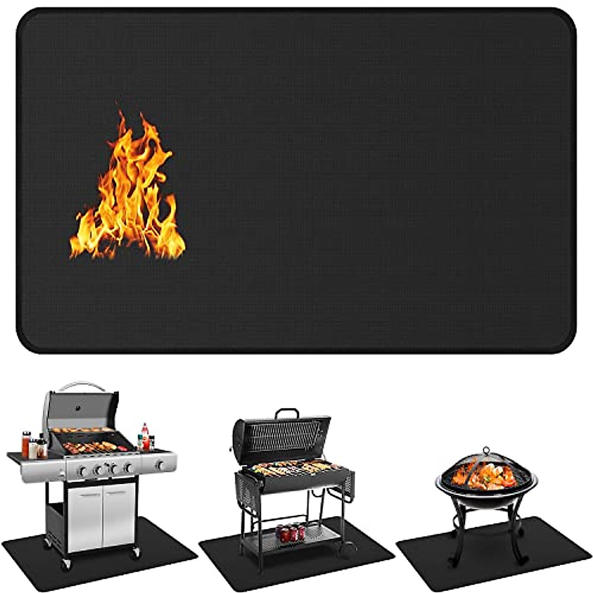 Protebox 60 x 40 inch Under Grill Mats for Outdoor Grill, Double-Sided Fireproof Deck and Patio Protector Mat, BBQ Mat for Under BBQ, Waterproof Oil-Proof Grill Floor Pads Fire Pit Mat Fireplace Mat