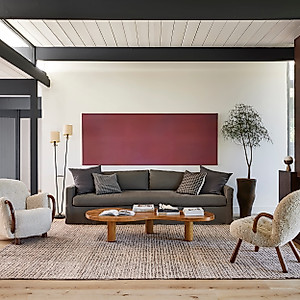 Rugs USA x Arvin Olano Melrose Checked Wool Area Rug - 5x8 Area Rug Farmhouse Brown/Ivory for Living Room Bedroom Dining Room Kitchen