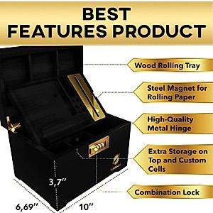 HOVANZO Premium Large Bamboo Box - Decorative Box Wooden Locking Storage Box with Rolling Tray - Decorative Wood Box for Herbs and Accessories - Decorative Box Set with Combination Lock