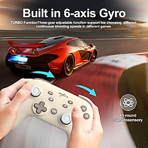PXN P50L Wireless Switch Pro Controller, Dual Shock Gamepad Joystick Support Turbo, Macro, Gyro Axis, Wake-Up, Programmable Dual Connection for Switch/Lite/OLED/iOS (16 versions only) / PC (Brown)