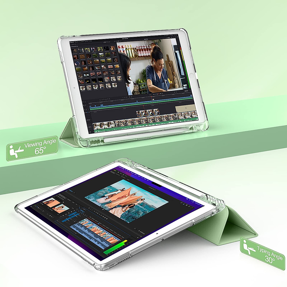 Aoub Case for iPad Air 3rd Generation/Pro 10.5, Trifold Stand Auto Sleep/Wake Slim Smart Cover Frosted Translucent Soft TPU Shockproof Case with Pencil Holder for Air/Pro 10.5 inch, Light Green