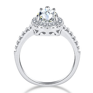 Moissanite Rings for Women, 3ctw D Color VVS Clarity Pear cut Engagement Rings for Women, Sterling Silver Wedding Anniversary Dinner Halo Rings