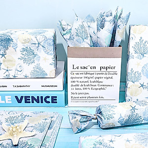 Whaline 100 Sheets Ocean Tissue Paper Sea Shell Starfish Gift Wrapping Paper Coastal Beach DIY Art Craft Tissue Paper for Summer Wedding Birthday Baby Shower Supplies, 13.7 x 19.6 Inch