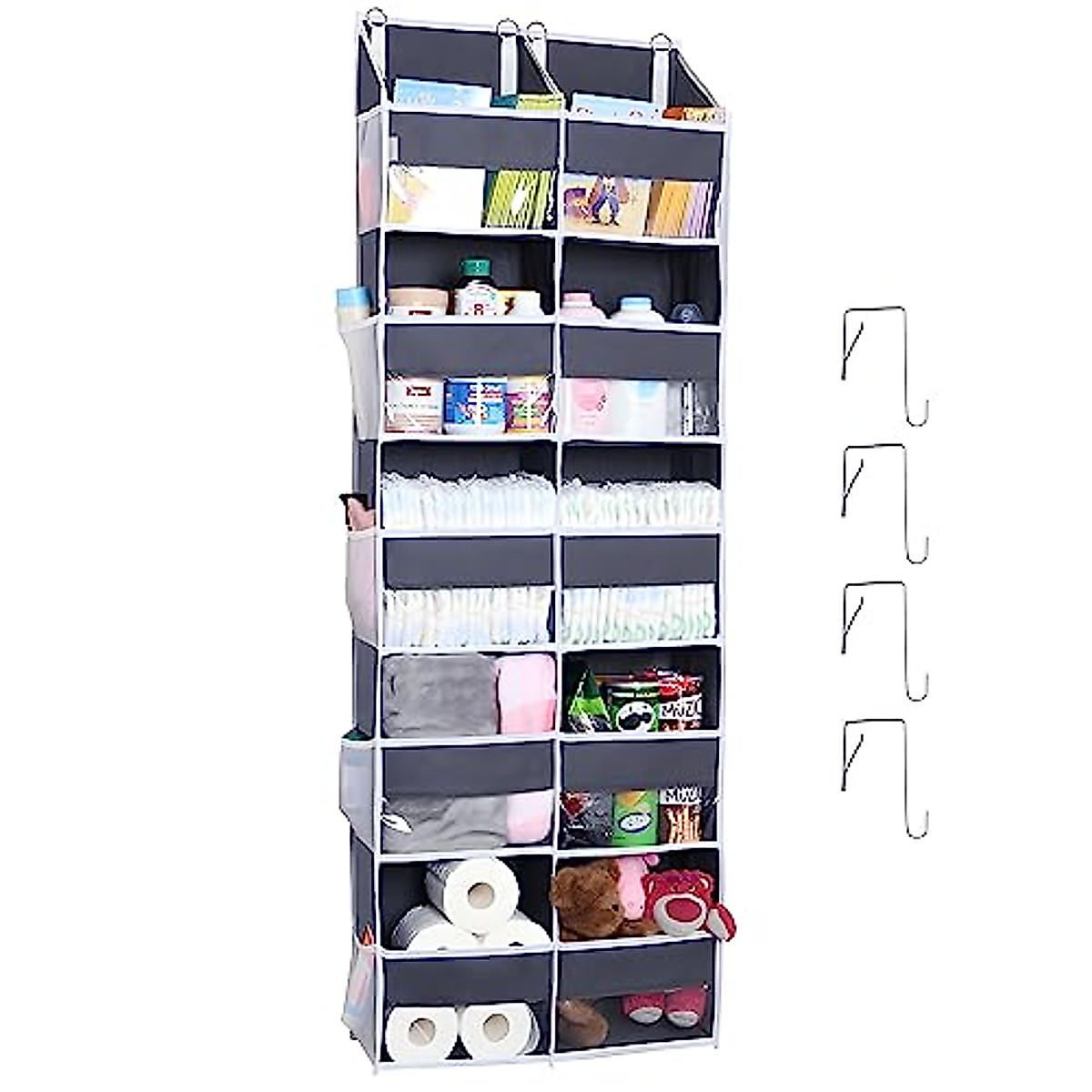 Over Door Organizer, 5-Tier Large Back of Door Closet Organizer with 10 Mesh Side Pockets Pantry Behind Door Storage Shelf with Clear Window for Kitchen Bathroom Bedroom, Toys, Diapers, Shoe