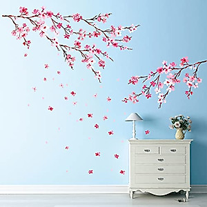 DECOWALL DS12-2003P1903 Watercolor Cherry Blossoms Kids Wall Stickers Wall Decals Peel and Stick Removable Wall Stickers for Kids Nursery Bedroom Living Room d?cor
