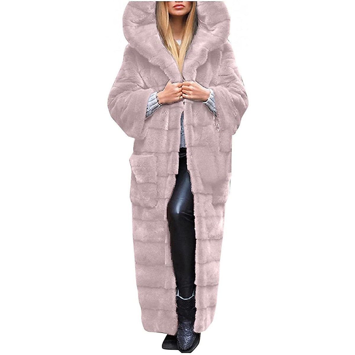 SHOPESSA my the orders womens coats winter clearance prime Womens Long Faux Fur Mink Coat Hooded Parka Overcoat Sherpa Jacket Fuzzy Fleece Teddy Coat Long Outerwear Winter
