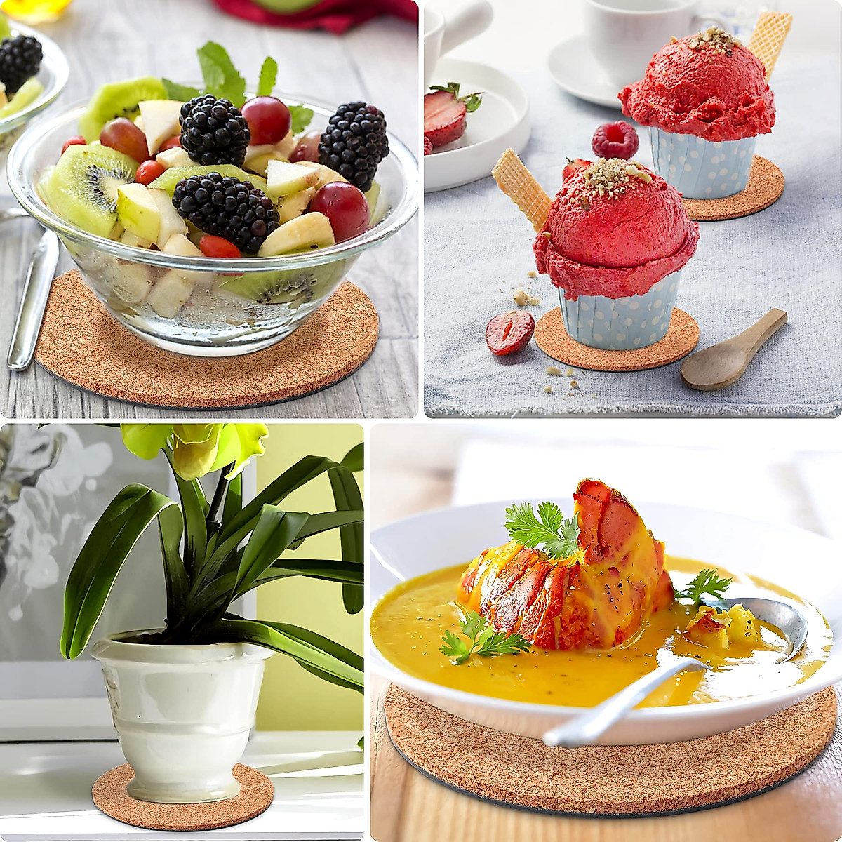 8 Pieces 4 Sizes Cork Plant Saucers Plant Mats Round Coasters Pad for Plants House Garden Indoors Pots DIY Craft Project (4 Inches,6 Inches,8 Inches,10 Inches)