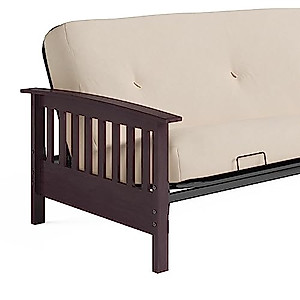 DHP Laurel Full Size Espresso Wood Arm Futon Frame with 6" Thermobonded High Density Polyester Fill Tan Microfiber Mattress