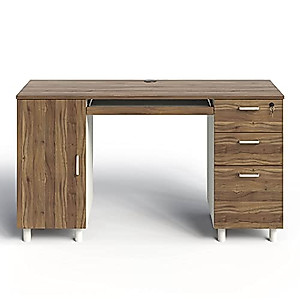 Modern Design By Crafts & comfort Venice Computer Desk - Office Desk with 3 Drawers & CPU Storage Cabinet - Laptop Workstation with Keyboard Tray & Cable Hole - Home & Office Supplies -Cass/White