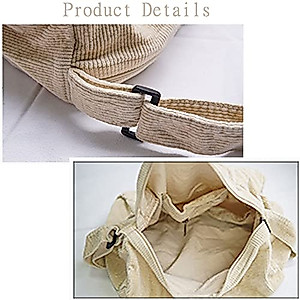 Corduroy Tote Bag for School, Large Crossbody Bags for Women, Casual Shoulder Bag with Adjustable Strap, College Everyday Bag with Zipper Pockets(Brown)