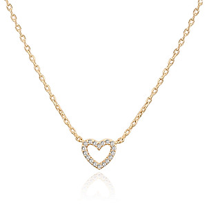 PAVOI 14K Yellow Gold Plated Cubic Zirconia Heart Necklace | Cute Dainty Love Pendant Necklaces for Women