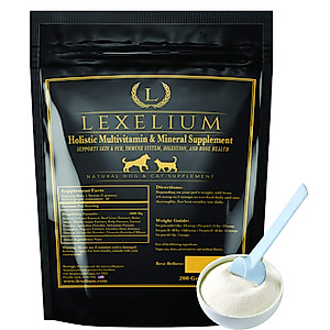 Holistic Multivitamin Supplement for Dogs and Cats - Complete 12-in-1 Plant-Based Vitamins & Minerals for Skin, Coat, Digestion, Bones, and Immunity - Omega-3 Fish Oil, Vitamin Mineral Complex - 200G